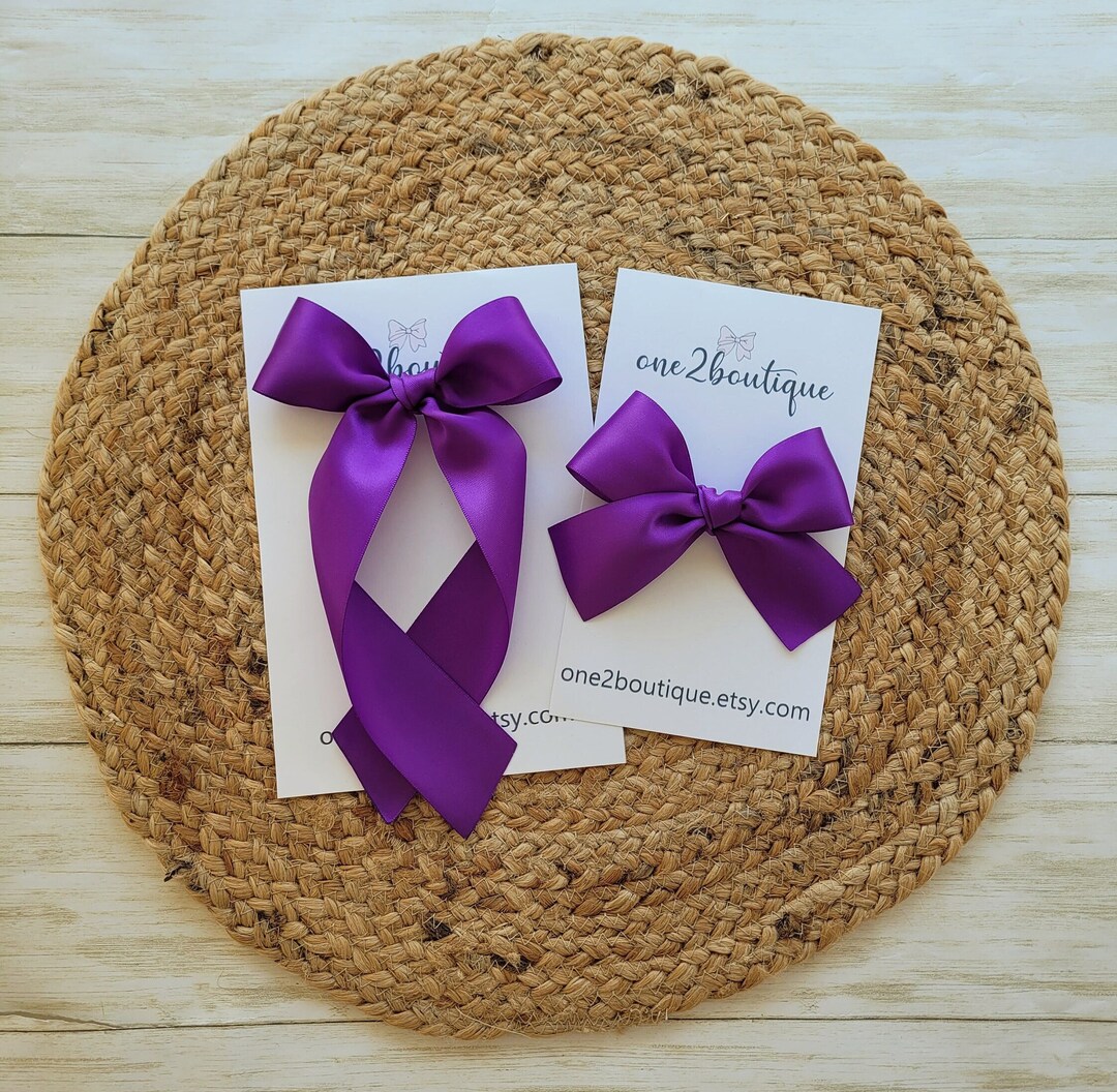 Purple Satin Bow. Purple Long Tail Bow. Girls Purple Bow. Purple Satin ...