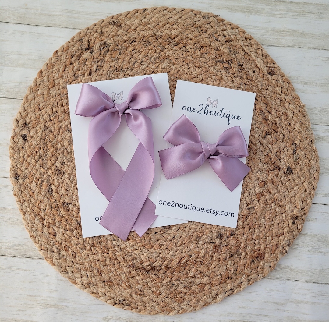 Dusty Lilac Long Tail Bow. Lilac Ribbon Bow. Long Lilac Bow. Satin Bow ...
