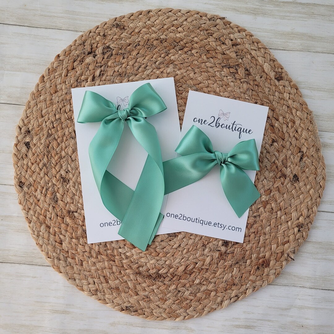 Sage Green Long Tail Bow. Long Sage Green Bow. Long Sage Green Satin ...