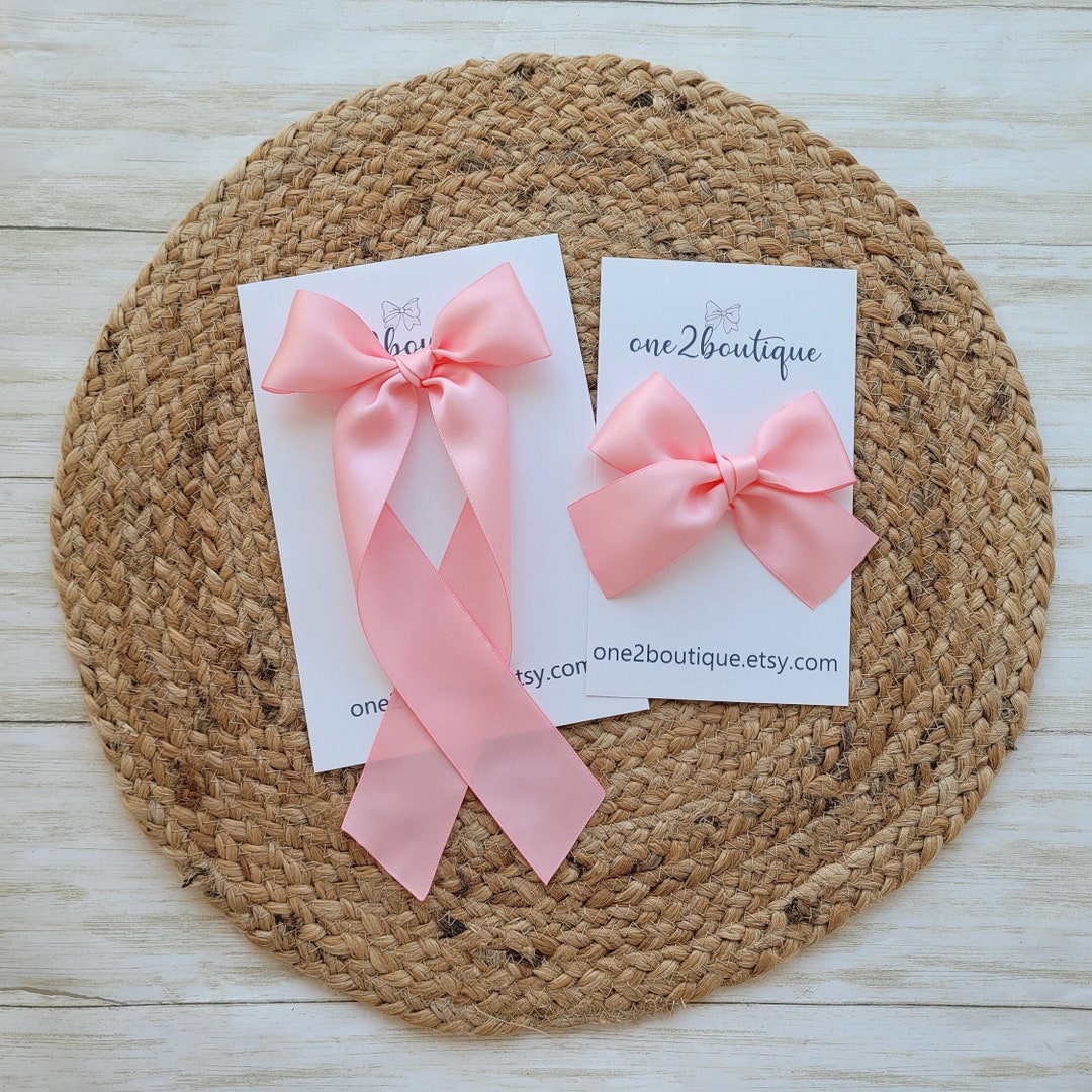 Pink Satin Bow. Pink Hair Bow. Pink Long Tail Bow. Girls Long Bow ...