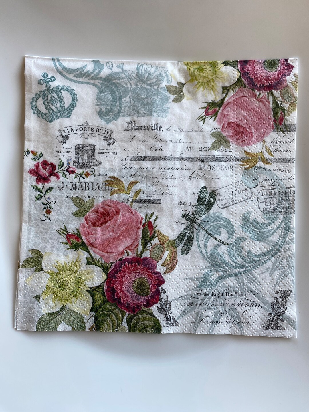 FREE SHIP Decorative Tissue Luncheon Napkin for Decoupage roses Script ...