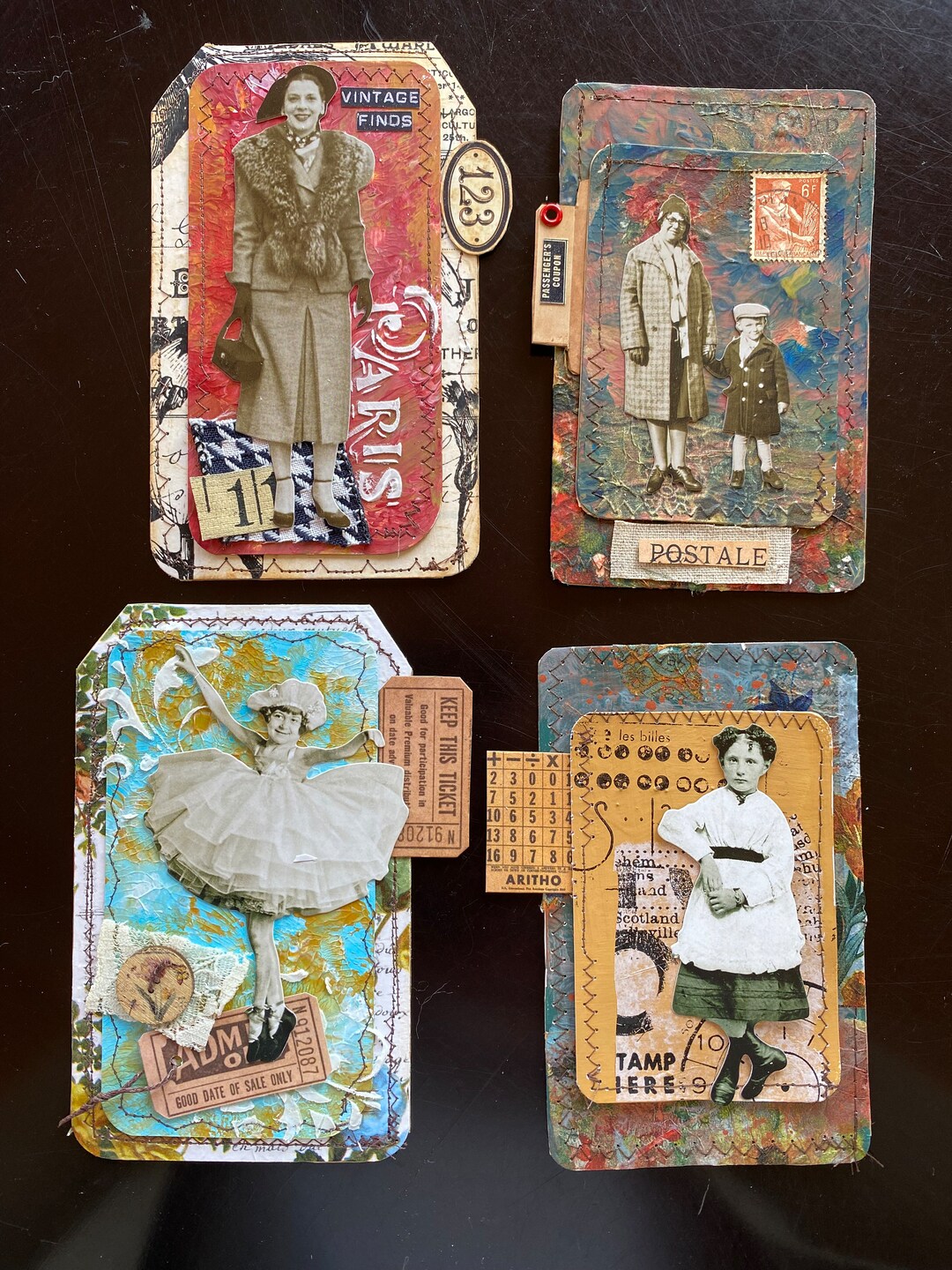FREE SHIP Vintage Decoupaged Double Tag Tim Holtz Paper Dolls Various ...