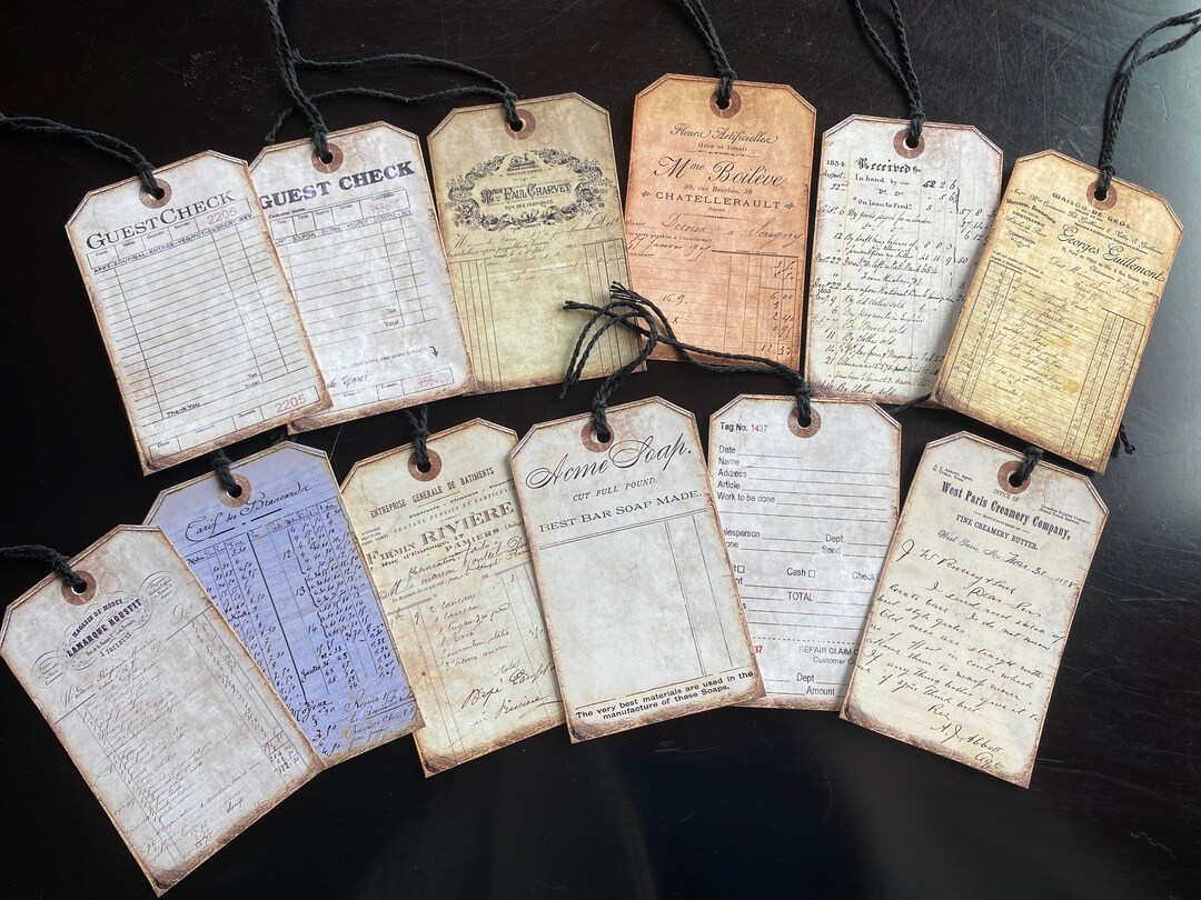 FREE SHIP Vintage set of 12 Guest Receipt/ledger Hang Tags 2 1/2 X 4 1/ ...