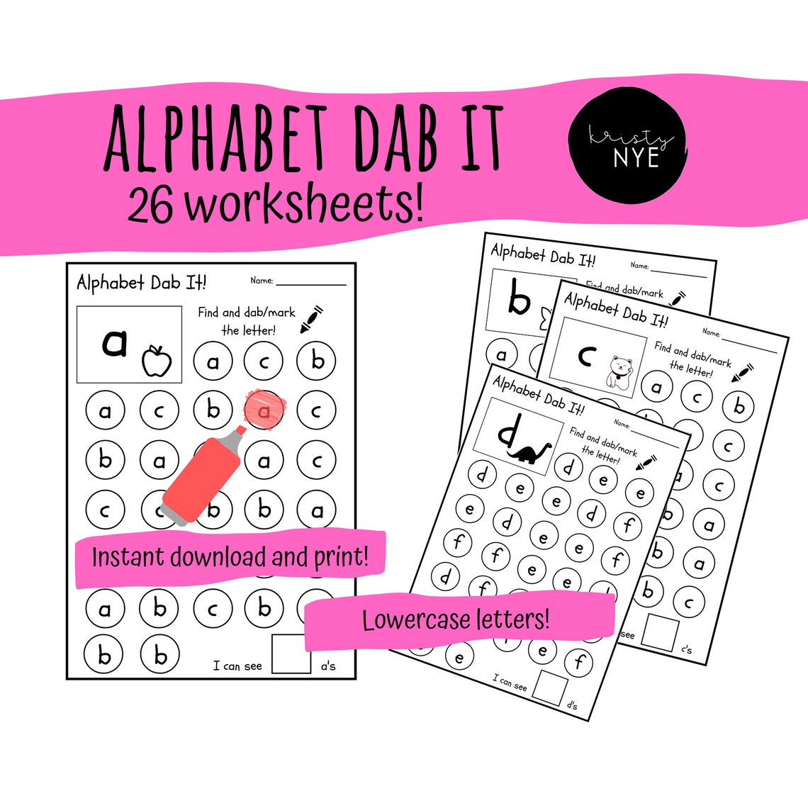 Alphabet Dab It Lowercase Letters ABC Bingo School Worksheets ABC Game ...