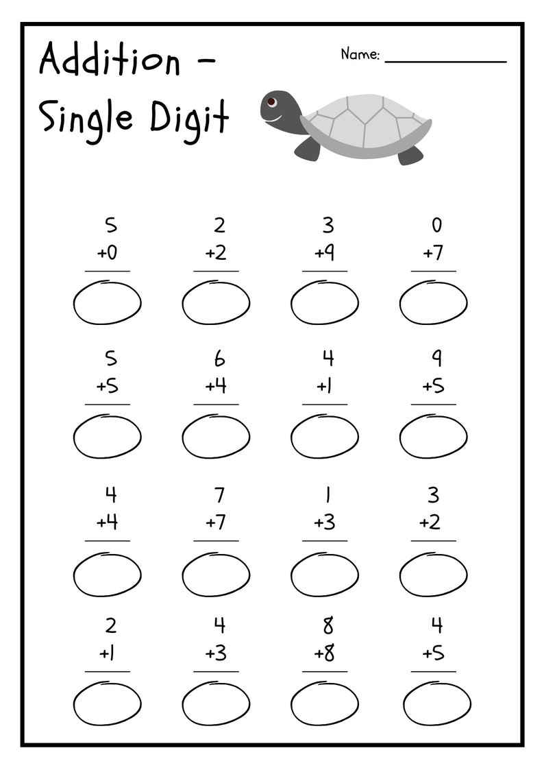 Single Digit Addition & Subtraction Worksheet Printable Math Numbers ...