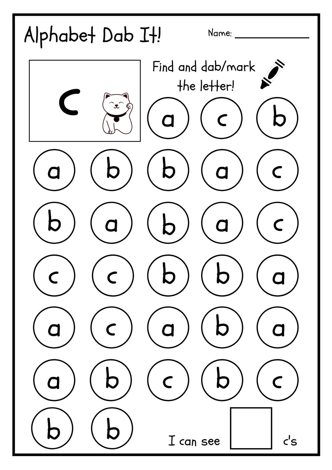 Alphabet Dab It Lowercase Letters ABC Bingo School Worksheets ABC Game ...