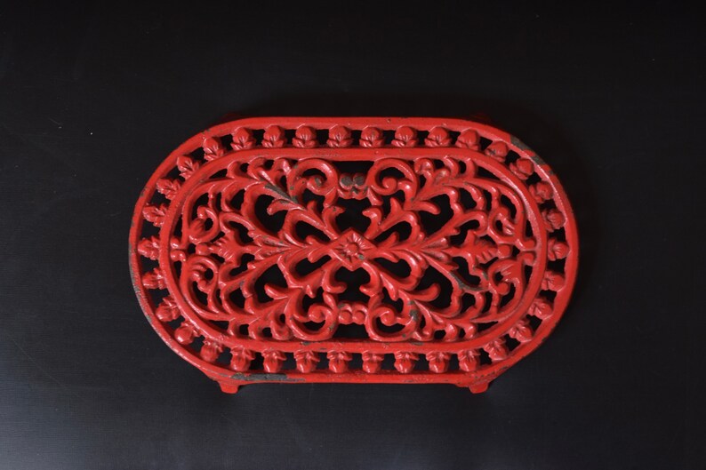 Ancien Sous-Plat en Fonte Rouge Vif Bel État 1960. - Etsy France