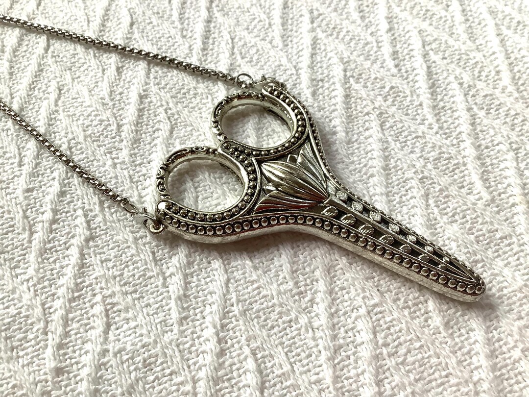 Floral Silver Sewing Scissors With Sheath & Necklace Chain - Etsy