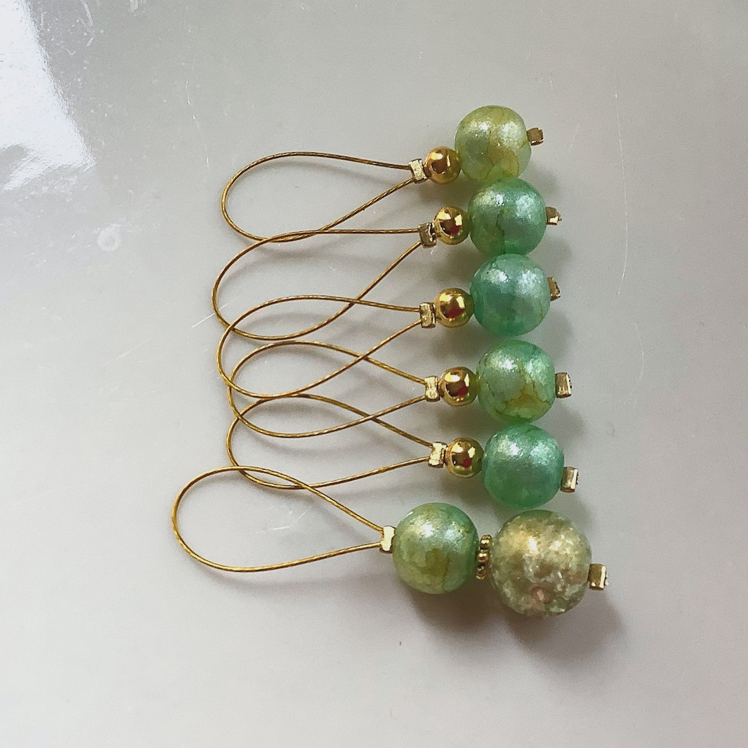 Green Glass Bead Stitch Markers: Knitting Accessories, Set of 6 - Etsy