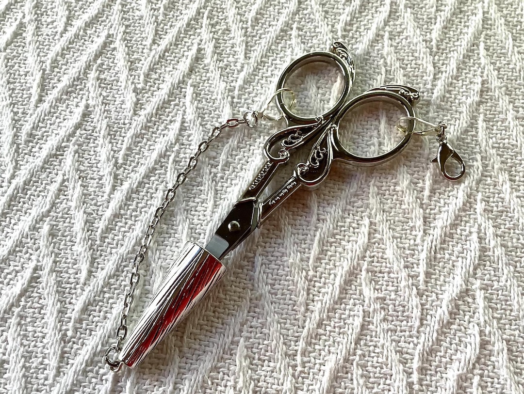 Scissor Sheath and Chain: Antique Silver Victorian Style Scissor Tip ...