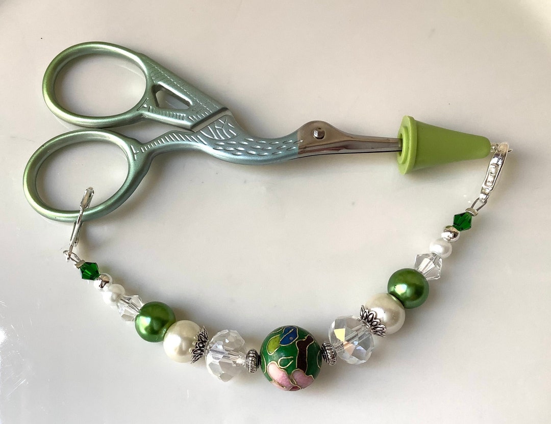 Green Cloisonne Scissor Fob, Scissor Keeper, Scissor Tip Minder, Stork ...