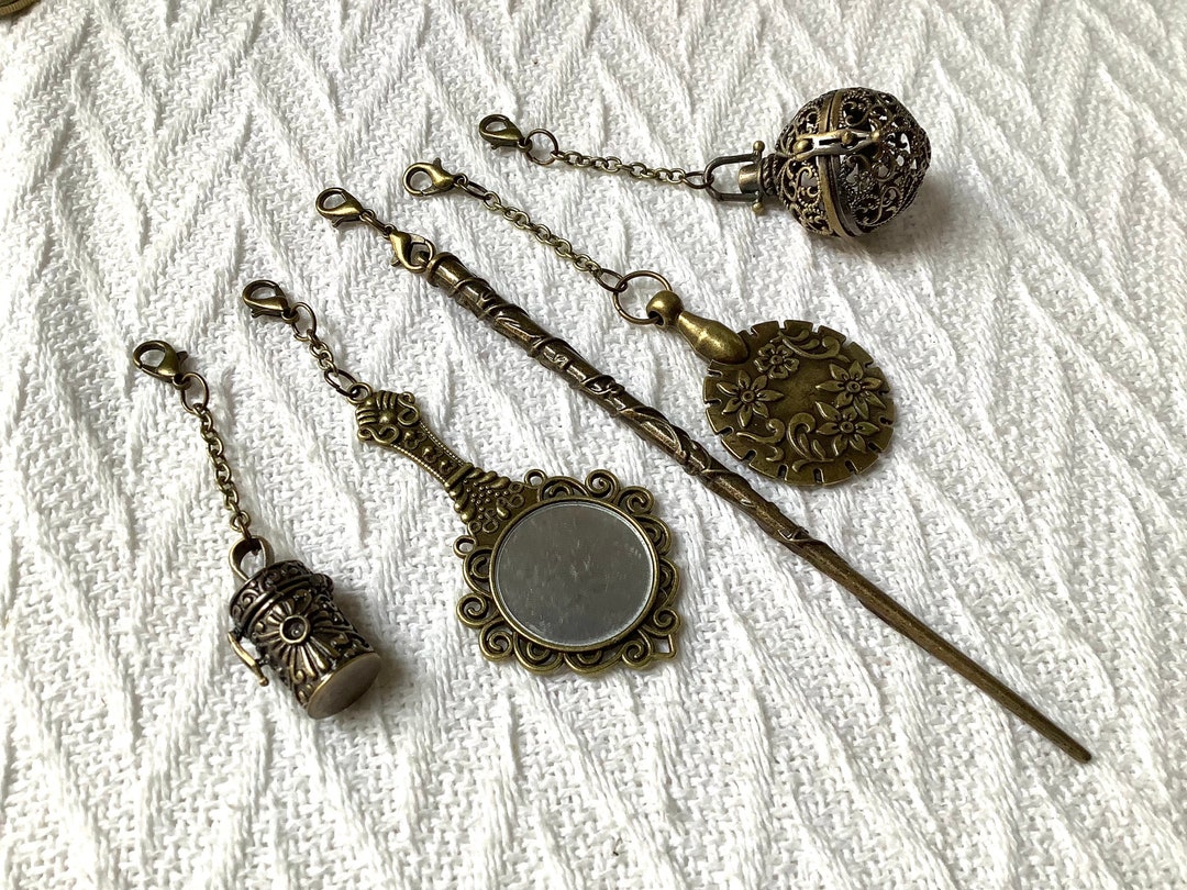 5 Victorian Style Chatelaine Tools, Bronze Vintage Style Sewing Tools ...
