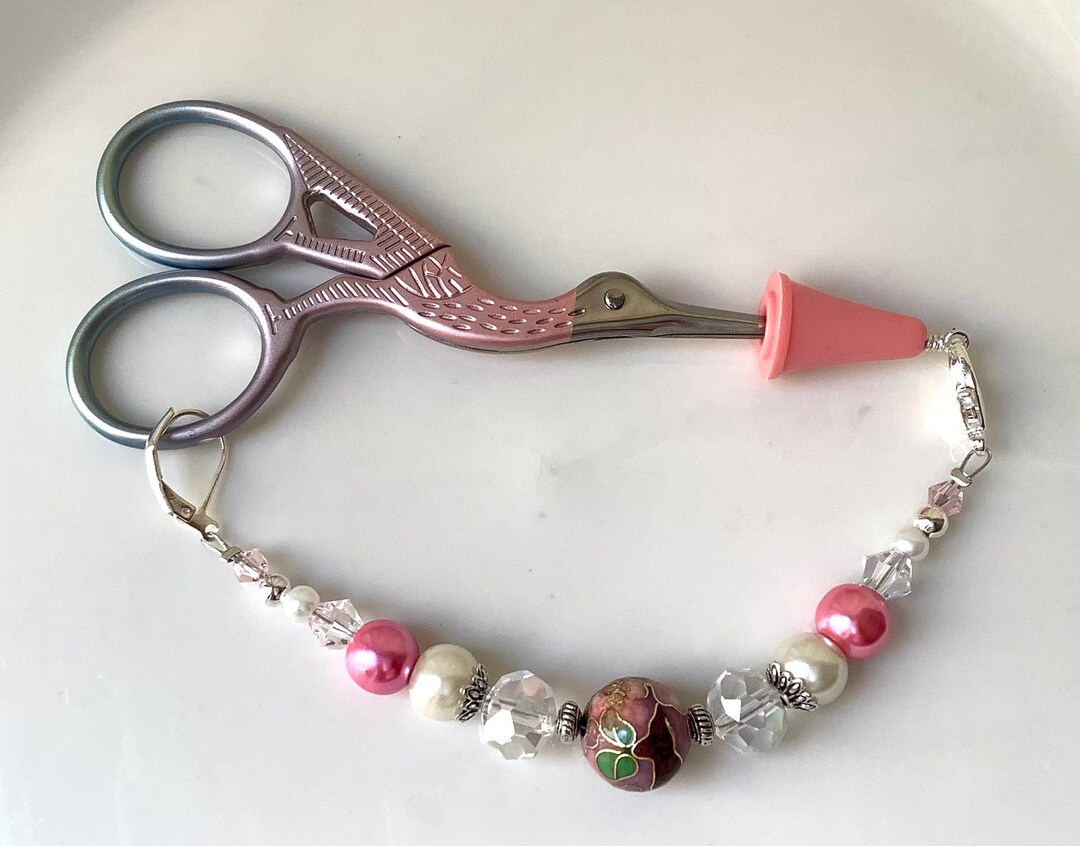 Pink Cloisonne Scissor Fob, Scissor Keeper, Scissor Tip Minder, Stork ...