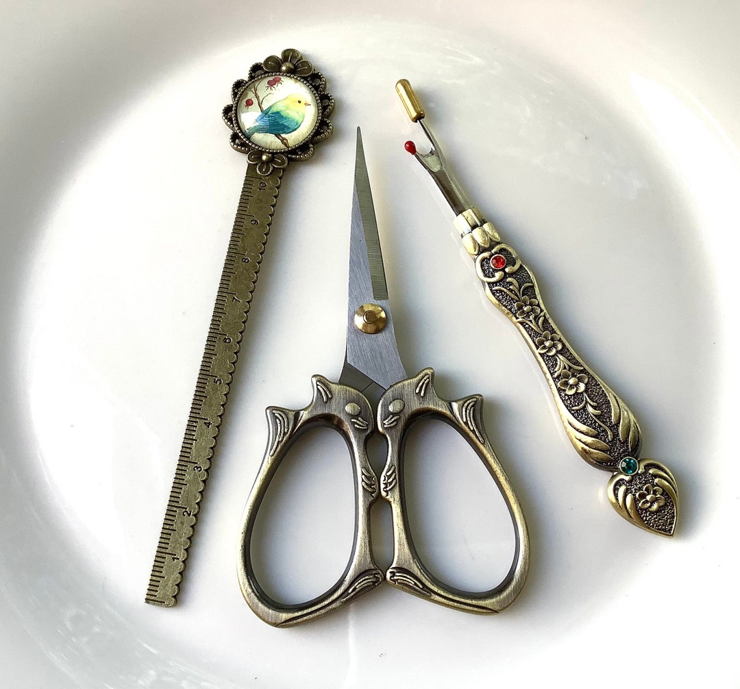 3 Vintage Style Sewing Tools, Chatelaine Tools, Antique Bronze Sewing ...
