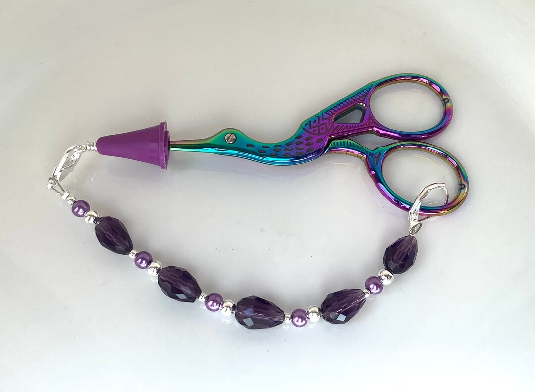 Purple Crystal Scissor Fob: Beaded Scissor Keeper With Point Protector ...