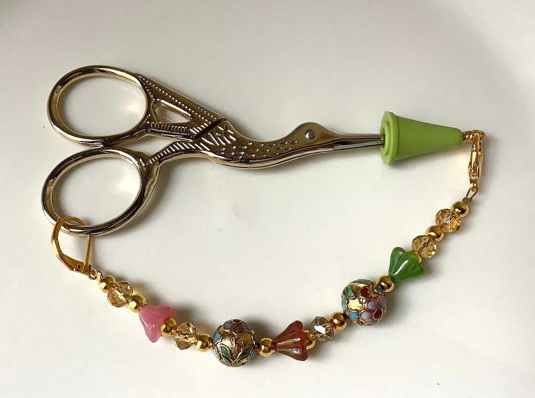 Gold Cloisonne Scissor Fob, Scissor Keeper, Scissor Tip Minder, Stork ...