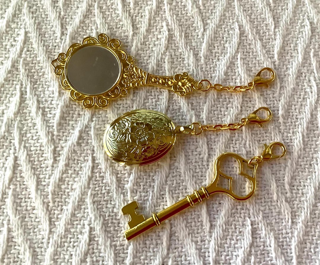 3 Vintage Style Chatelaine Tools, Gold Charms, Victorian Style Filigree ...