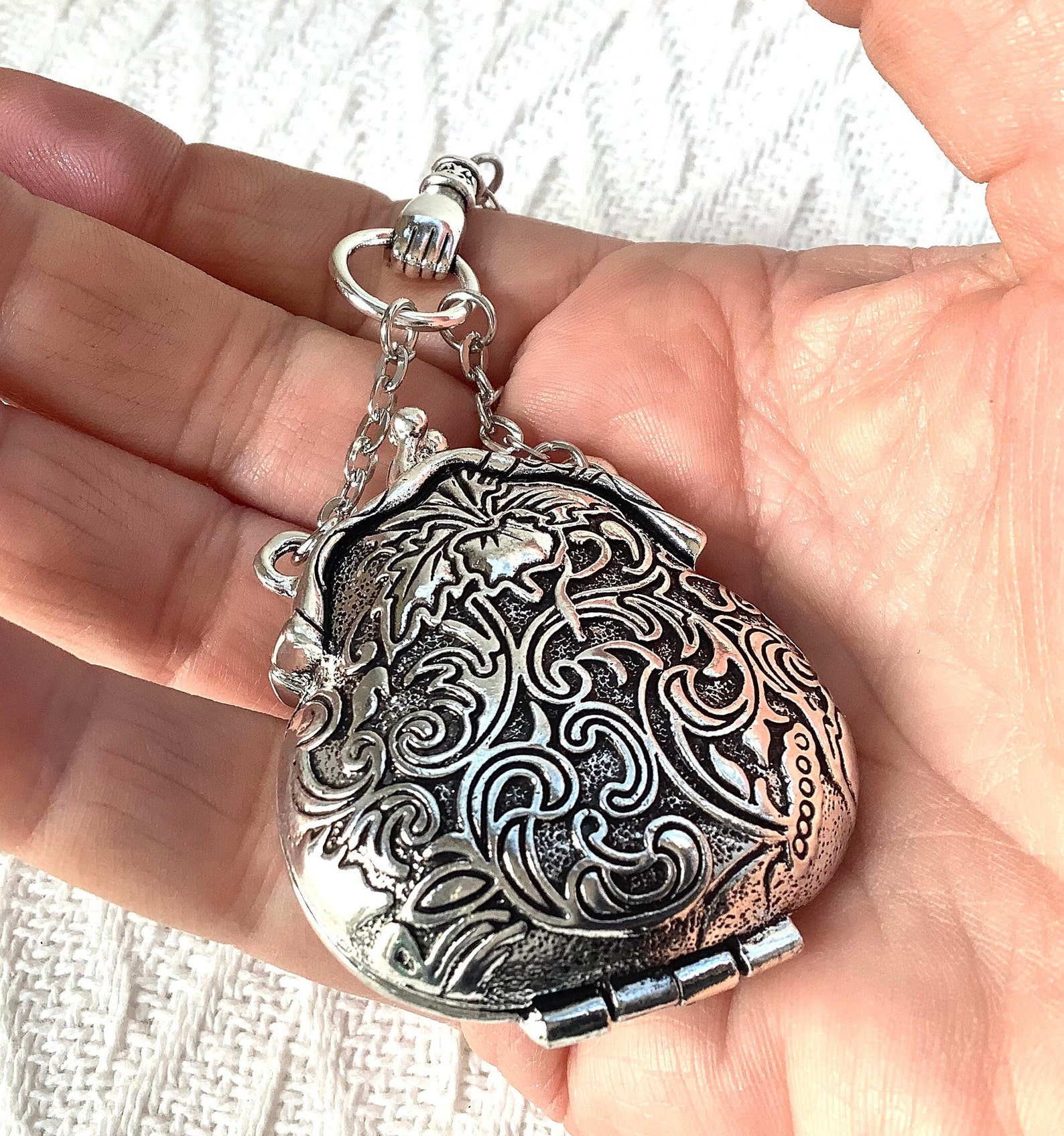Silver Chatelaine Coin Purse Charm: Victorian Style Trinket Box - Etsy