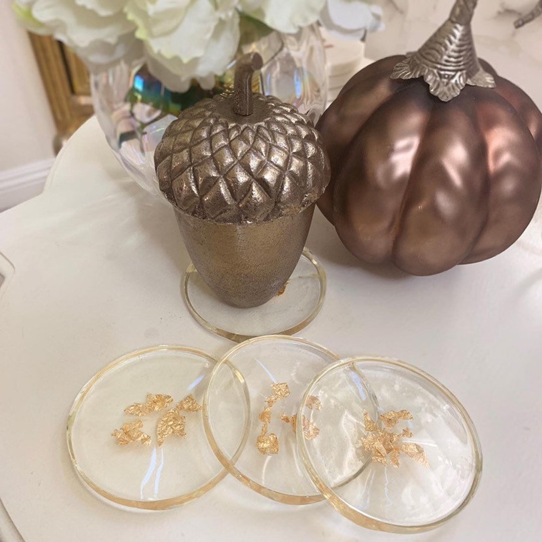 Coasters, Clear Resin Coaster Set With Gold Leaf, Customizable Colors ...