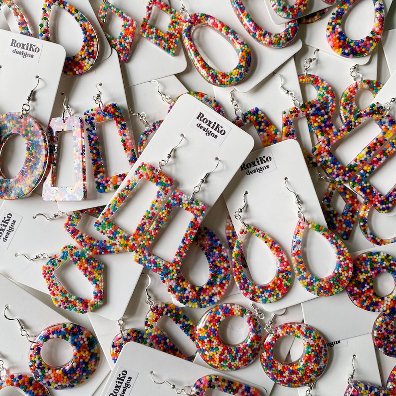 Rainbow Sprinkle Earrings, Rainbow Earrings, Resin Earrings, Statement ...