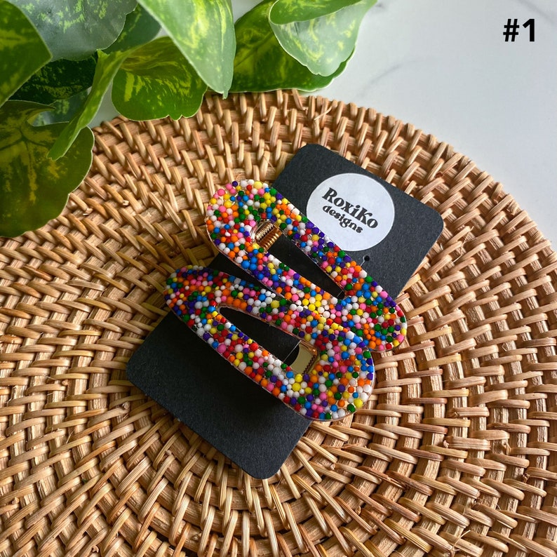 Rainbow Barrette/rainbow Sprinkle Barrette/resin Hair Clip/funfetti ...