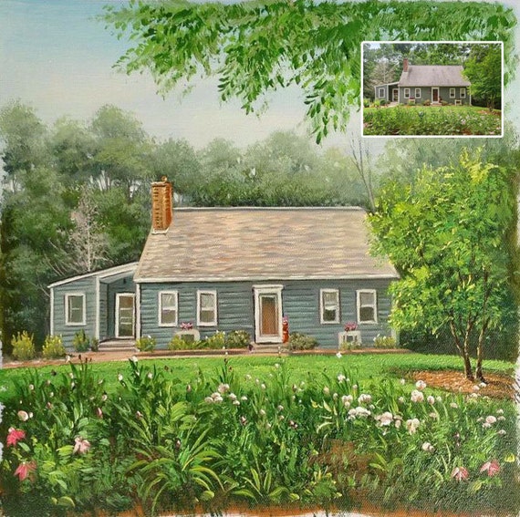 Original Oil Painting House Portrait Hand Painted Oil | Etsy