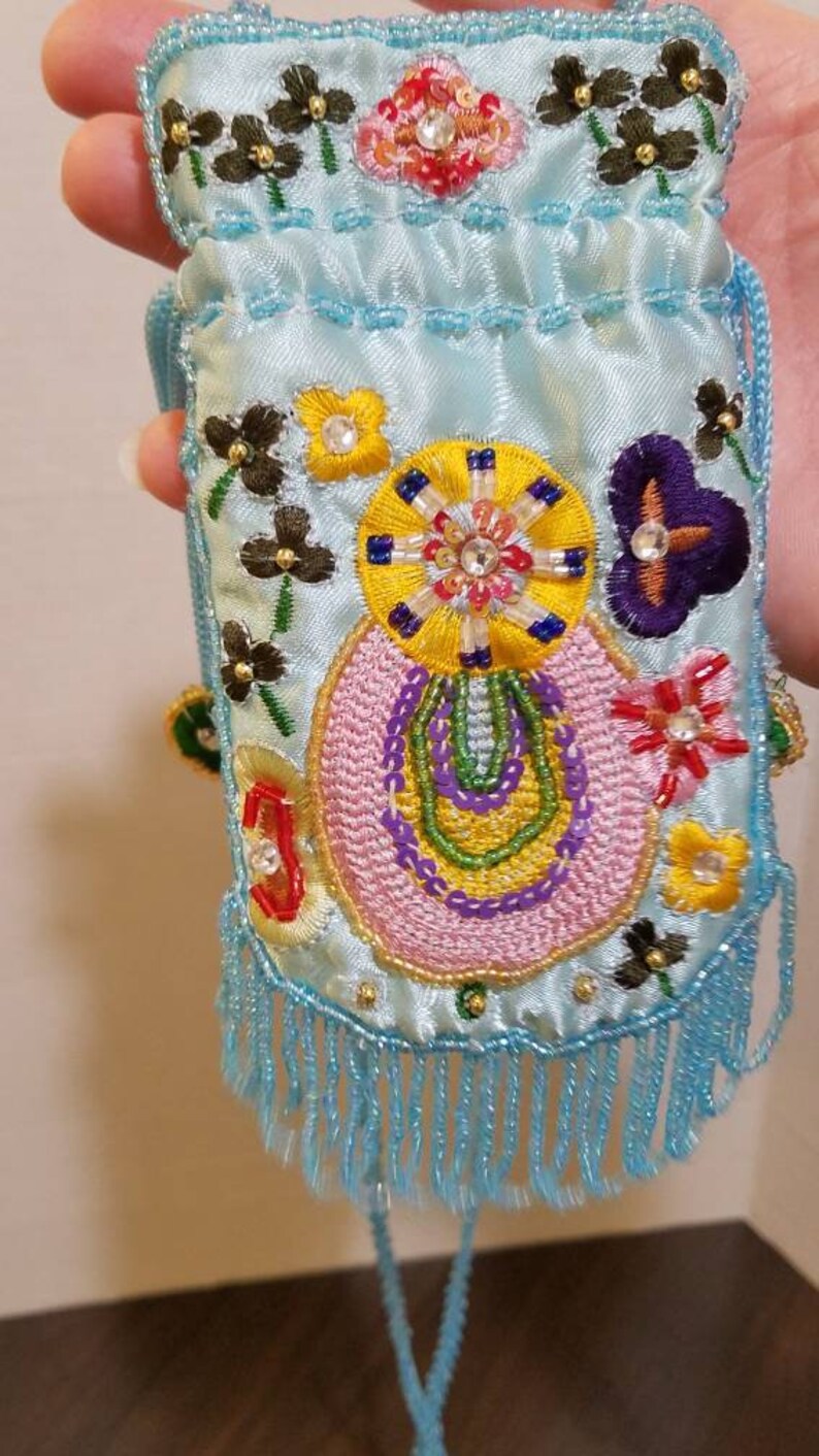 Adorable Light Sky Blue Draw String Beaded Bag Repair Project Challenge ...