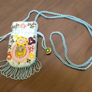 Adorable Light Sky Blue Draw String Beaded Bag Repair Project Challenge ...