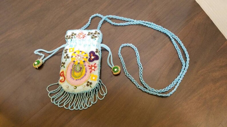 Adorable Light Sky Blue Draw String Beaded Bag Repair Project Challenge ...