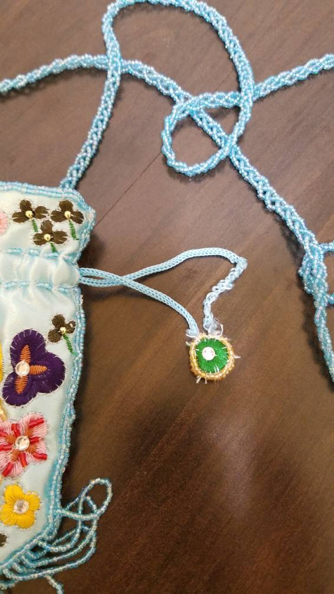 Adorable light sky blue draw string beaded bag repair project | Etsy
