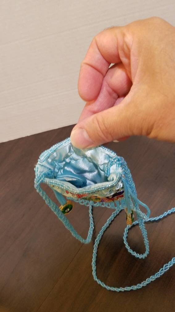 Adorable Light Sky Blue Draw String Beaded Bag Repair Project Challenge ...