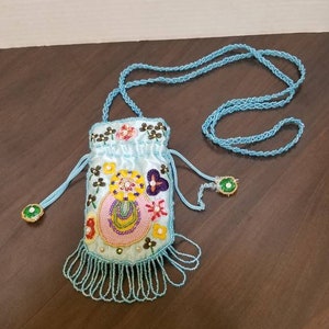 Adorable Light Sky Blue Draw String Beaded Bag Repair Project Challenge ...