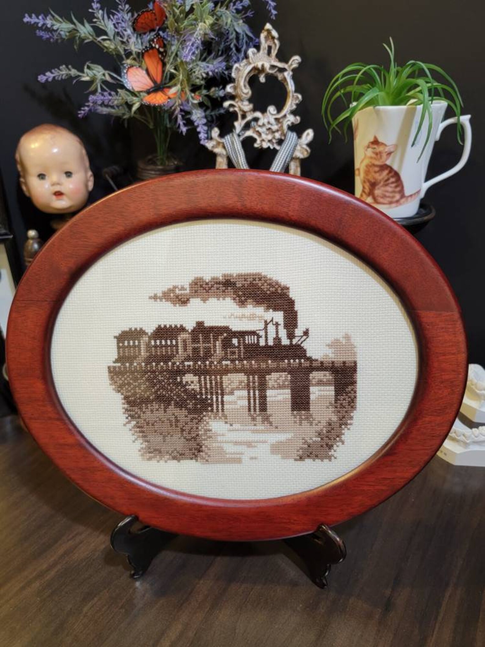 Vintage Cross Stitch Train, Locomotive, Steam Train, Steampunk ...