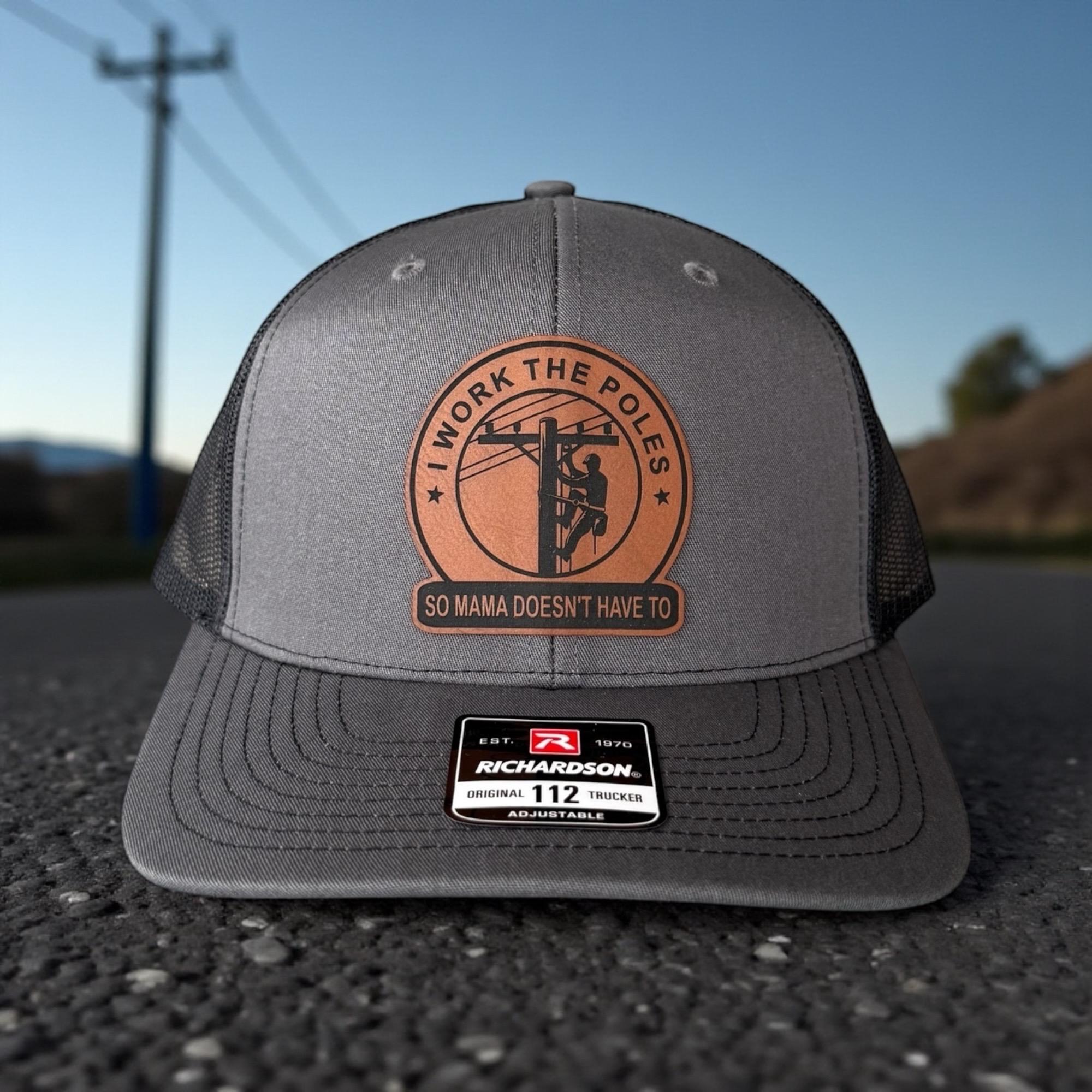 Lineman Gifts Funny Hat With Patch, I Work the Poles so Momma Doesn't ...