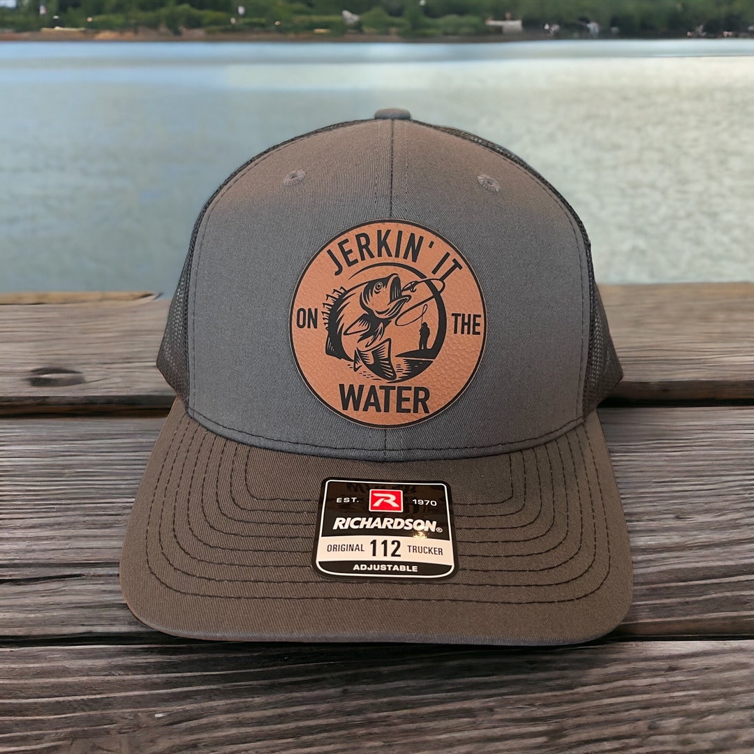 Jerkin' It on the Water Trucker Hat With Rawhide Leather Patch | Dad ...