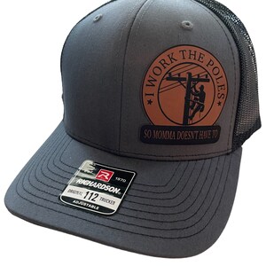 Lineman Gifts Funny Hat With Patch, I Work the Poles so Momma Doesn't ...