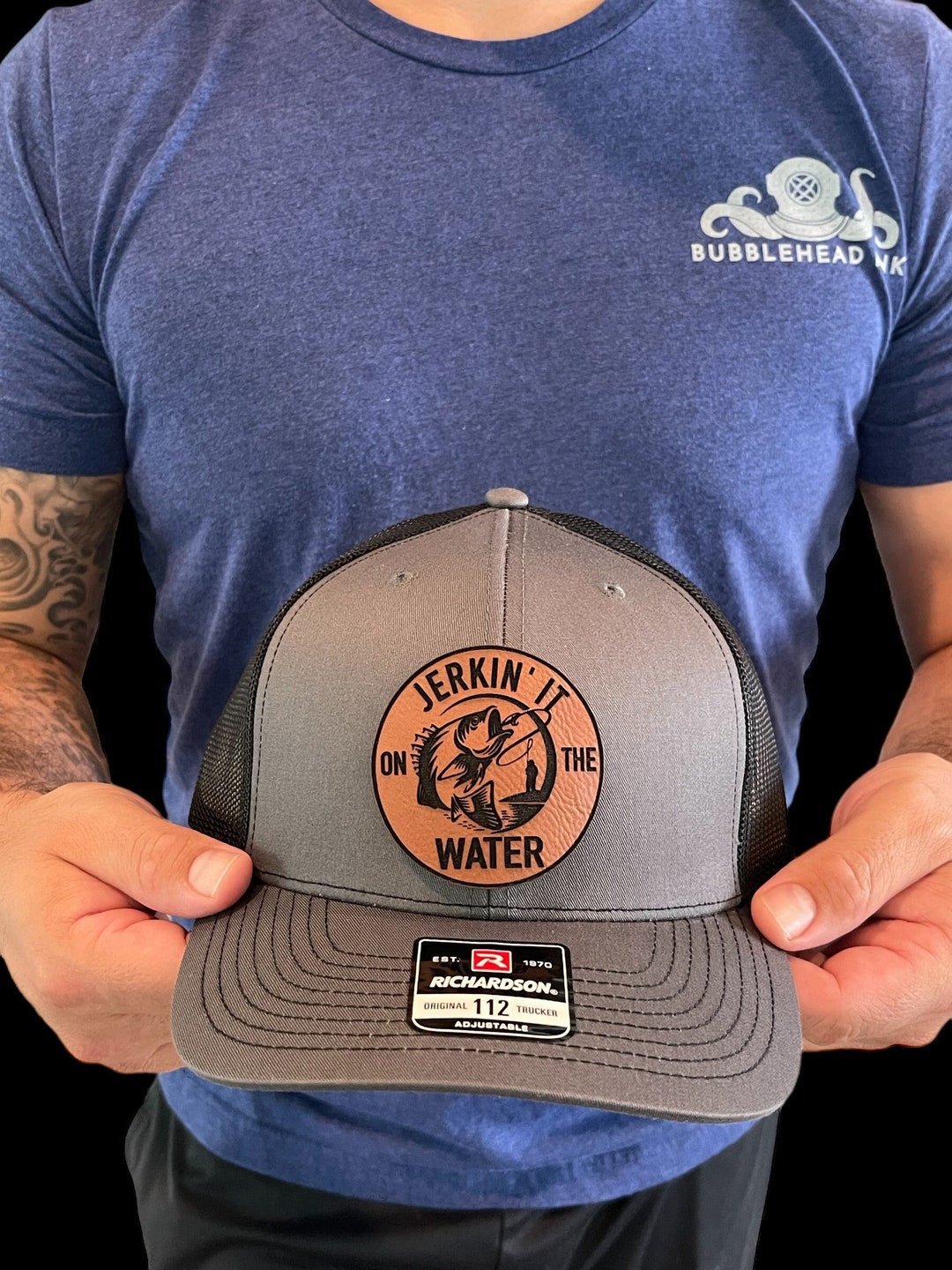 Jerkin' It in the Water Trucker Hat With Rawhide Leather Patch Dad Hat ...
