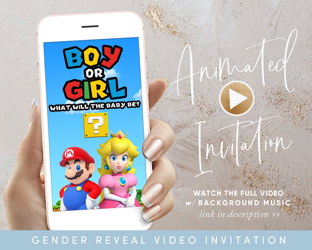 Super Mario Theme Gender Reveal Video Invitation Gender - Etsy
