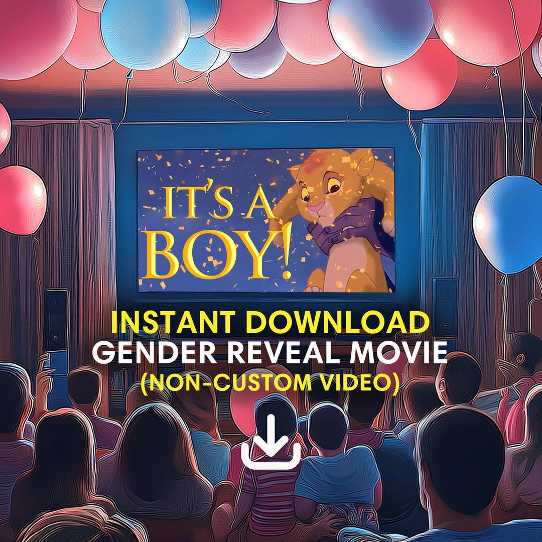 INSTANT DOWNLOAD Gender Reveal Movie, Lion King Boy Gender Reveal Movie ...