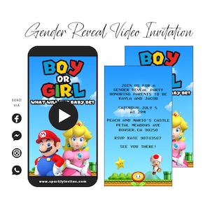 Super Mario Theme Gender Reveal Video Invitation, Gender Reveal Super ...