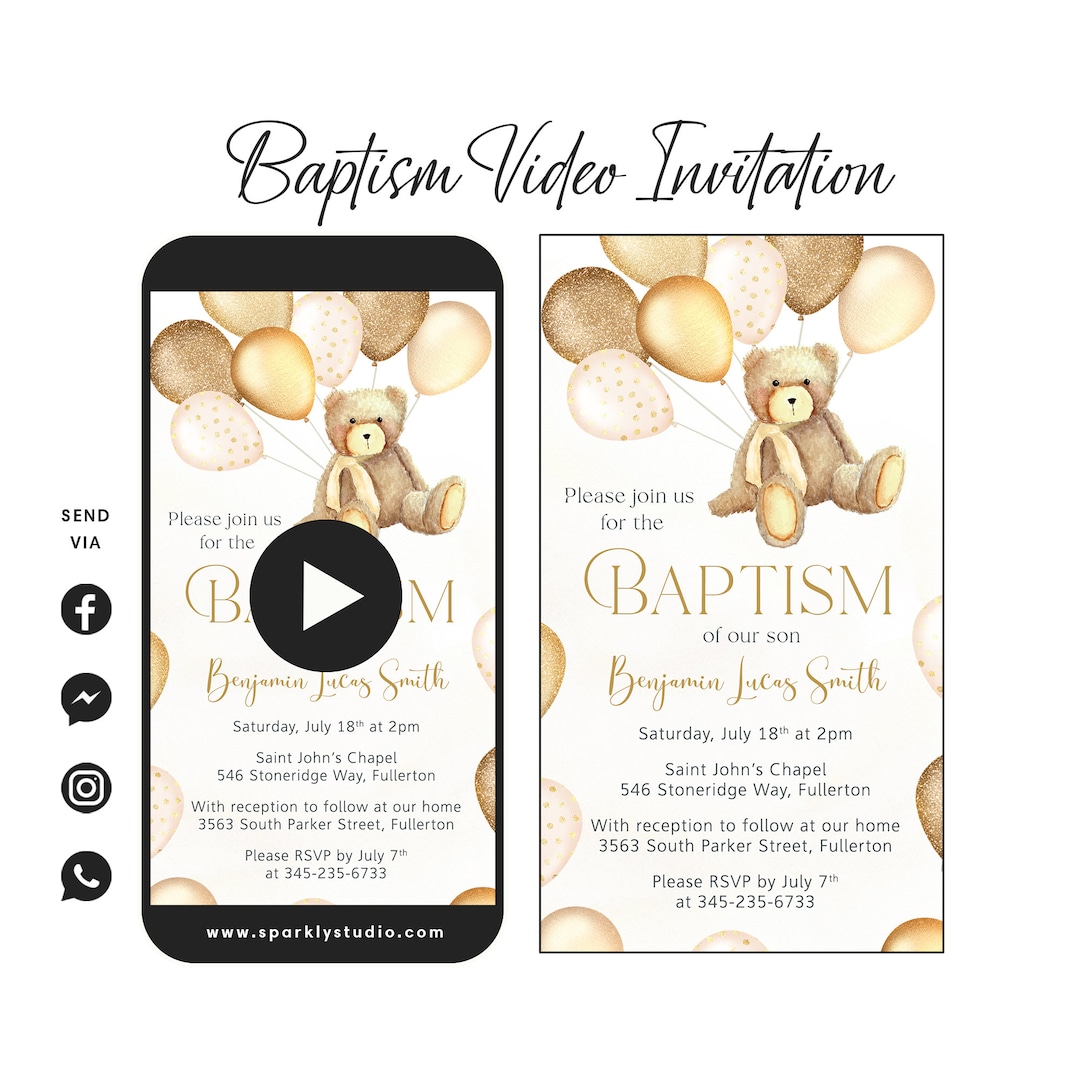 Teddy Bear Baptism Video Invitation, Christening Video Invitation ...