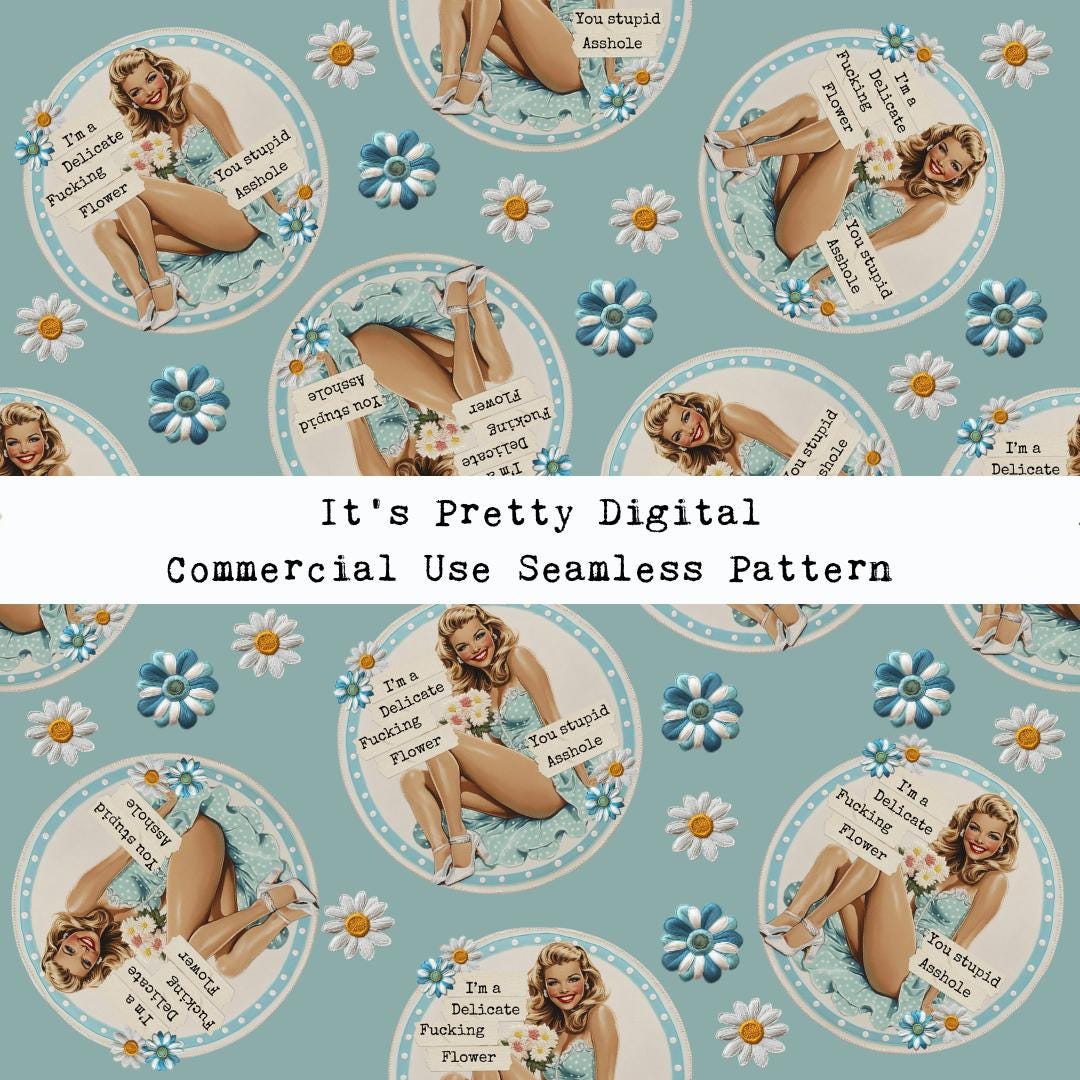 Delicate Flower Sassy Swear Words Seamless Repeat Pattern Custom Fabric ...