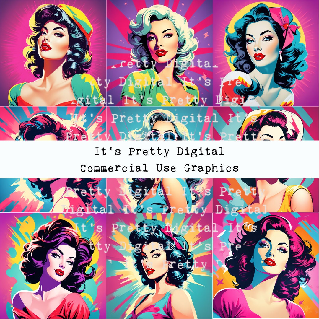 Pop Art Retro Pin up Girls Ladies Digital Paper Set Junk Journal Paper ...