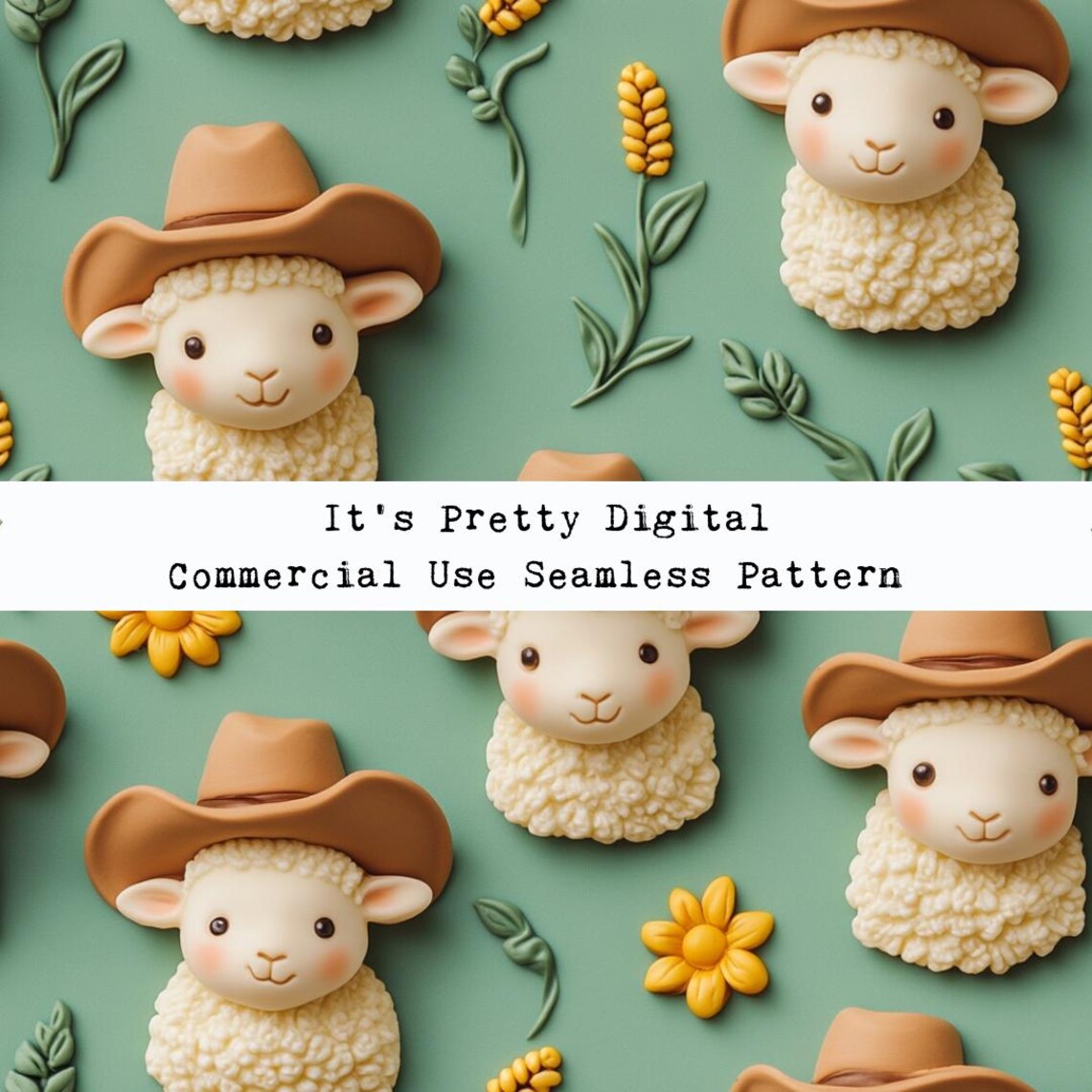 Nursery Lamb Polymer Clay Realistic Seamless Pattern Custom Fabric ...