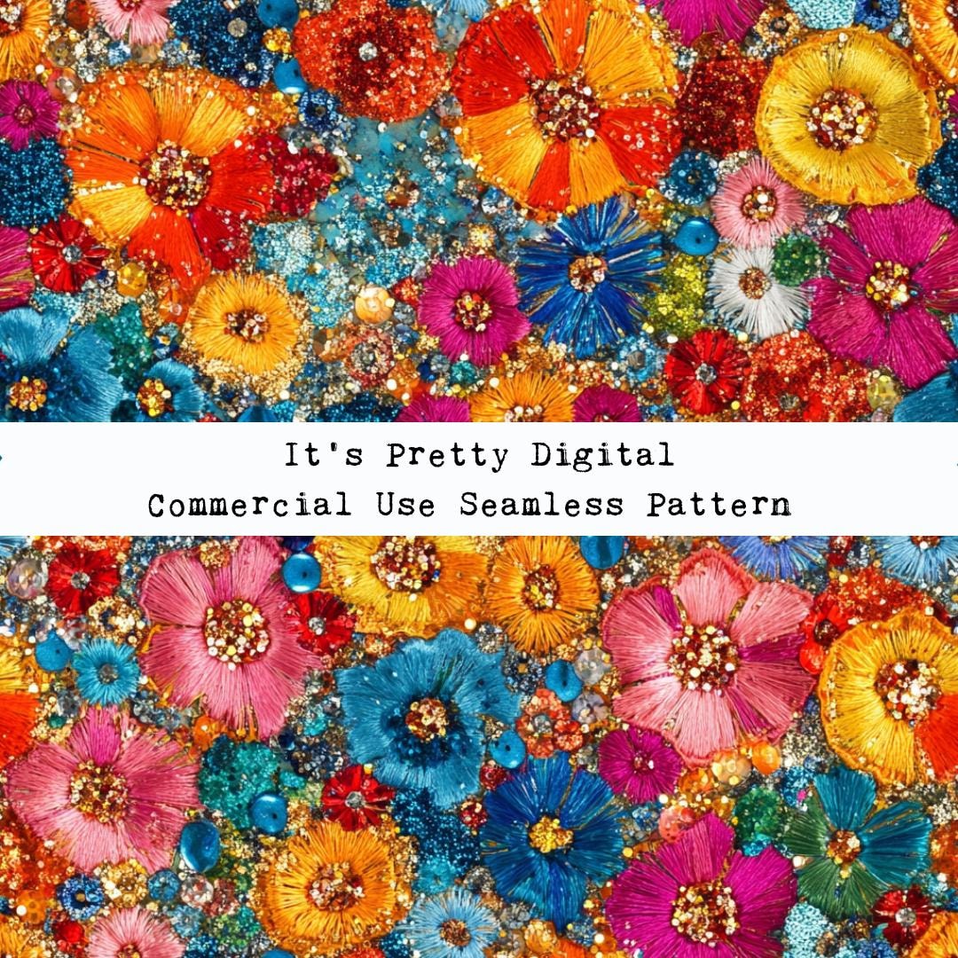 Embroidery Effect Realistic 3d Textured Sparkle Flowers Floral Repeat ...