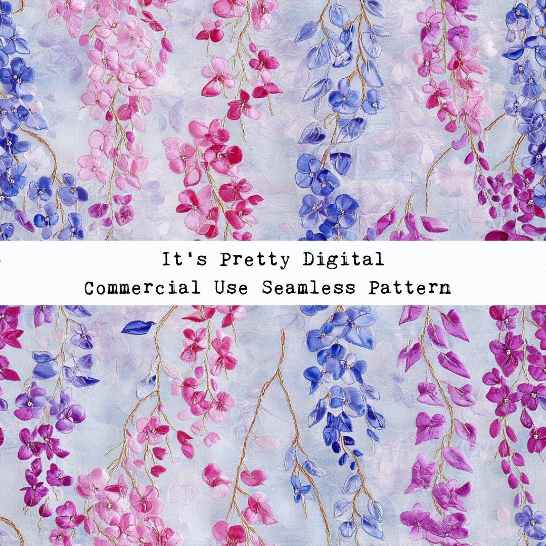Embroidery Realistic 3d Wisteria Floral Spring Flowers Seamless Repeat ...