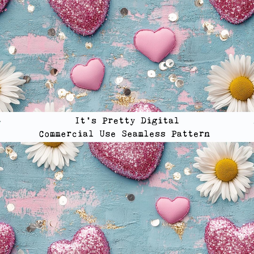 3d Realistic Sparkle Glitter Daisies Hearts Love Flowers Seamless ...