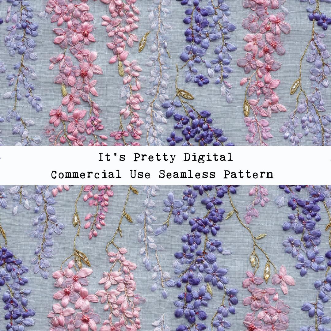 Realistic Wisteria Embroidery Custom Fabric Printing 3d Design ...