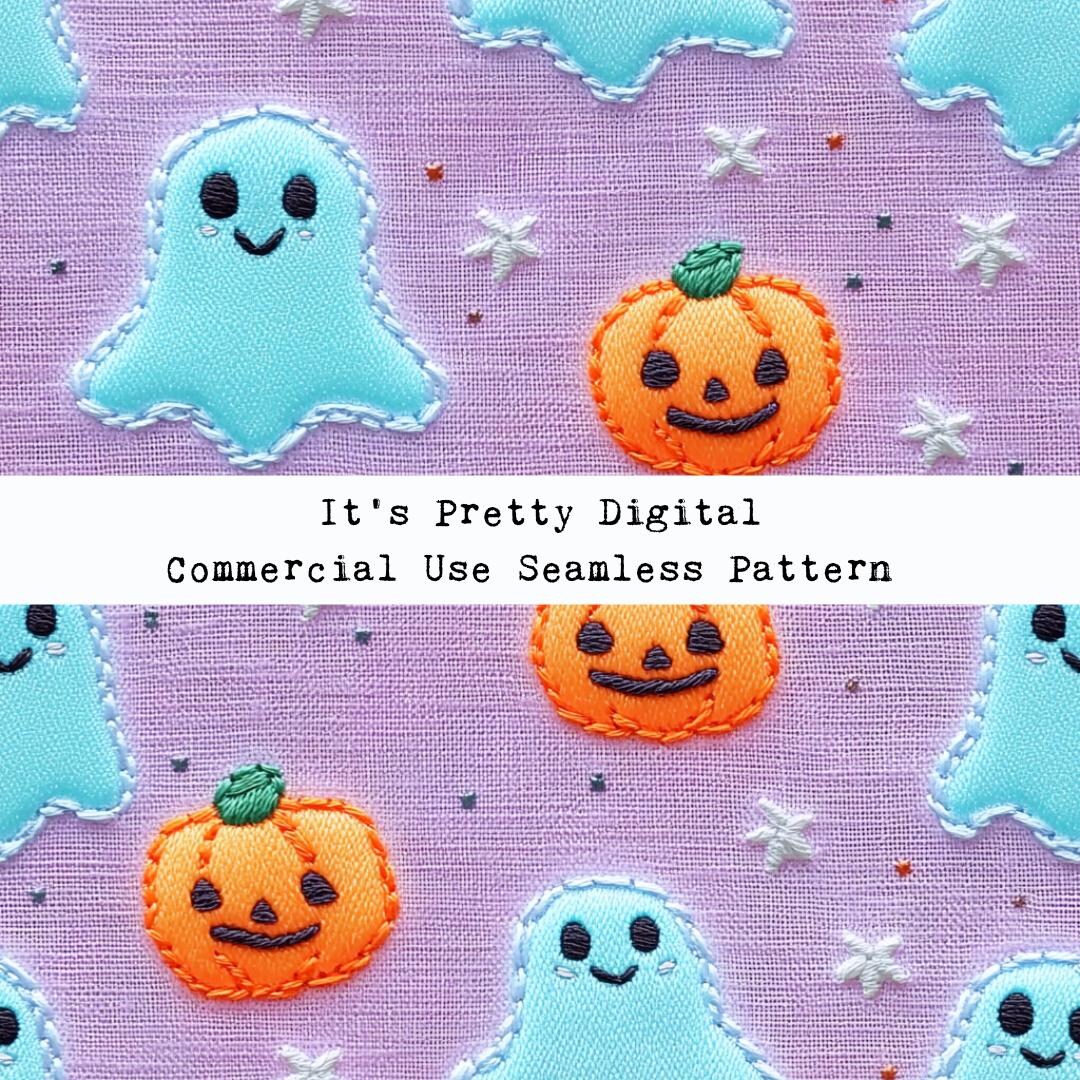 Realistic Embroidery 3d Halloween Ghosts Pumpkins Spooky Seamless ...