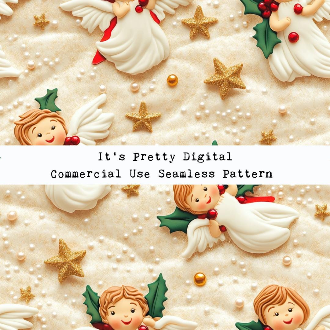 Realistic Christmas Xmas Angels Seamless Repeat Pattern Digital Design ...
